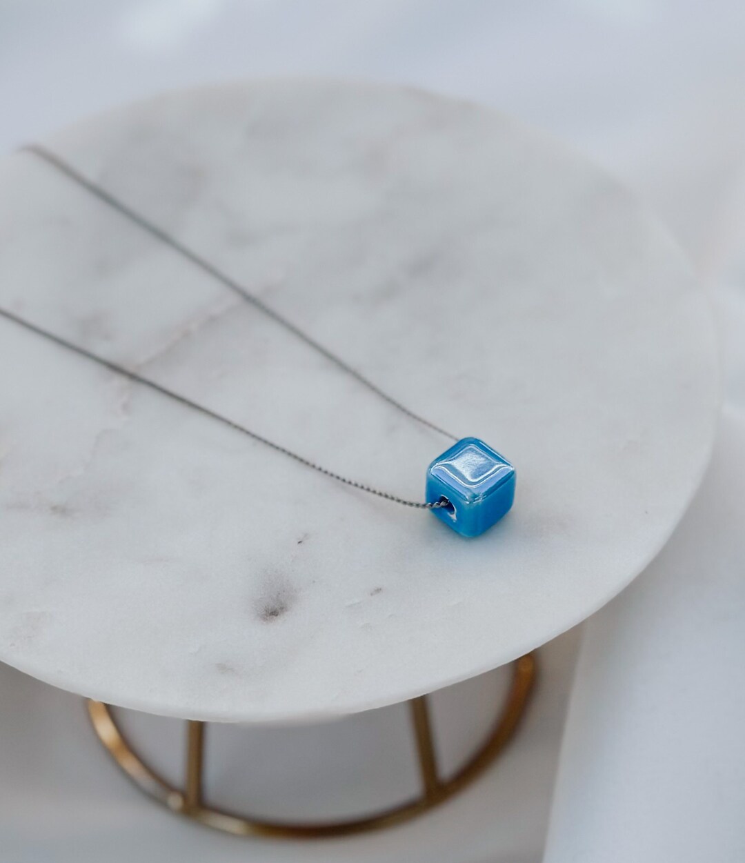Cube Chain Necklace Women, Silver Necklace, Turquoise Charm, Jewelry ...
