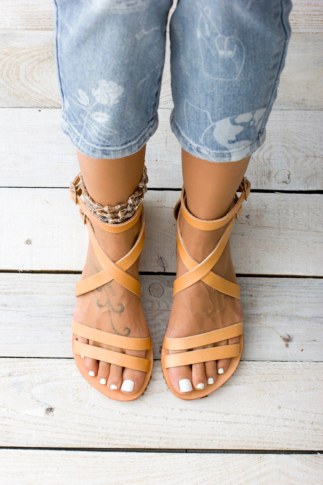 Greek Gladiator Sandals, Narrow Fit, High Ankle Leather, Closed Heel ...