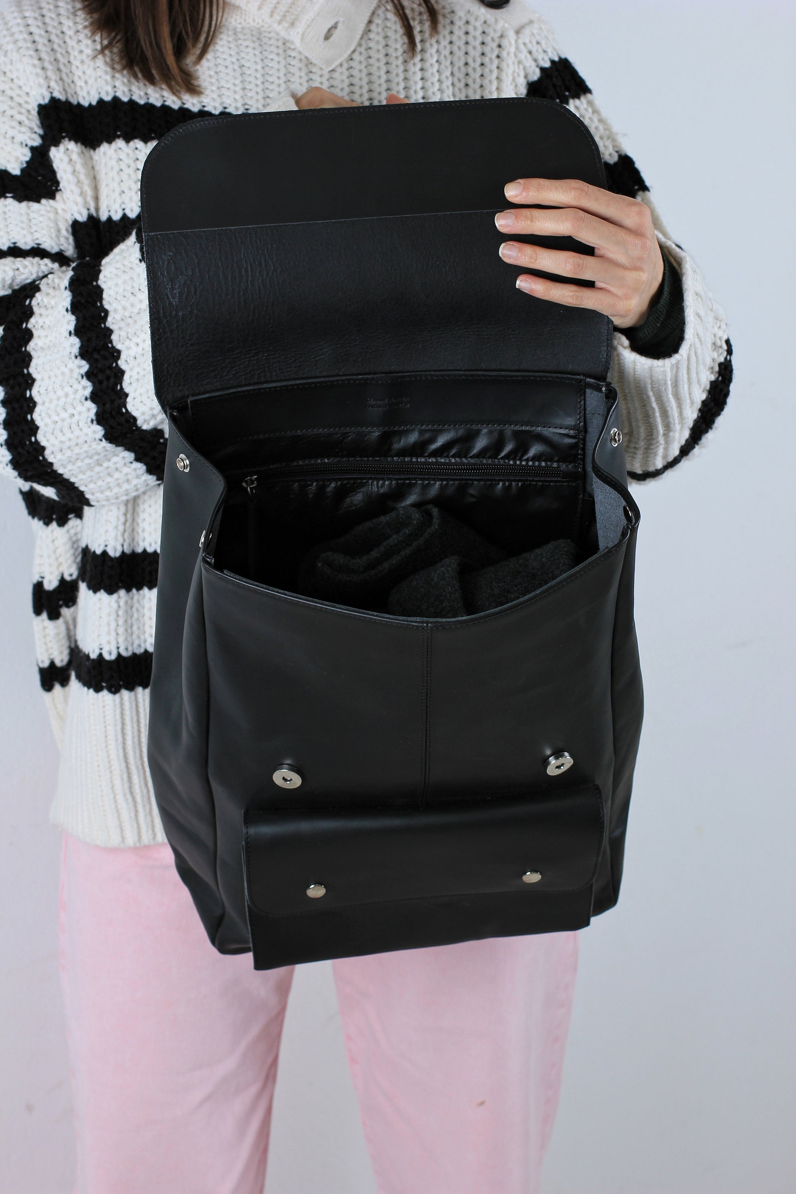 Black Leather Backpack Black Rucksack Womens Laptop | Etsy