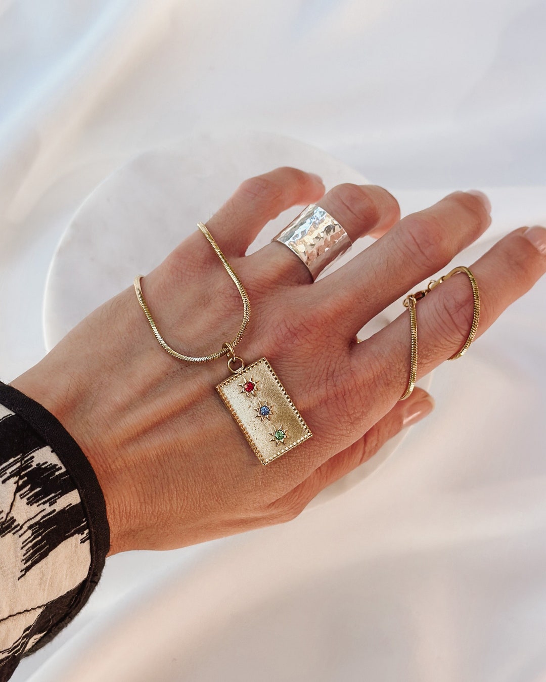 Rectangle Gold Pendant Steel Chain Necklace Women, Rectangle Pendant ...