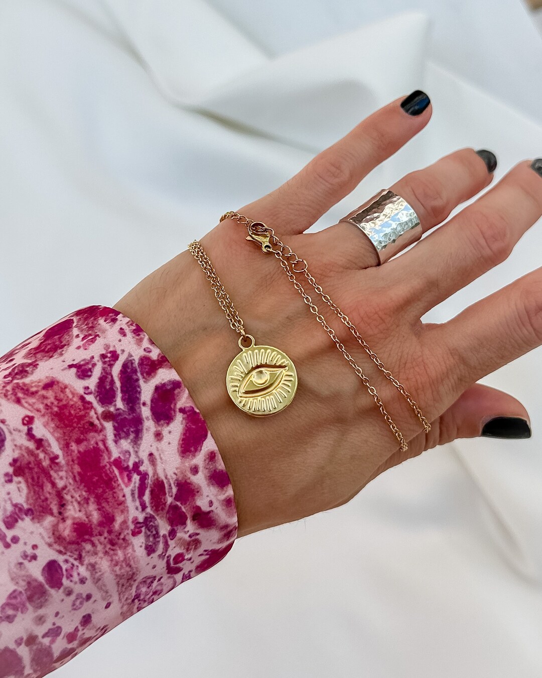 Boho Evil Eye Pendant Necklace, Gold Steel Chain - Etsy