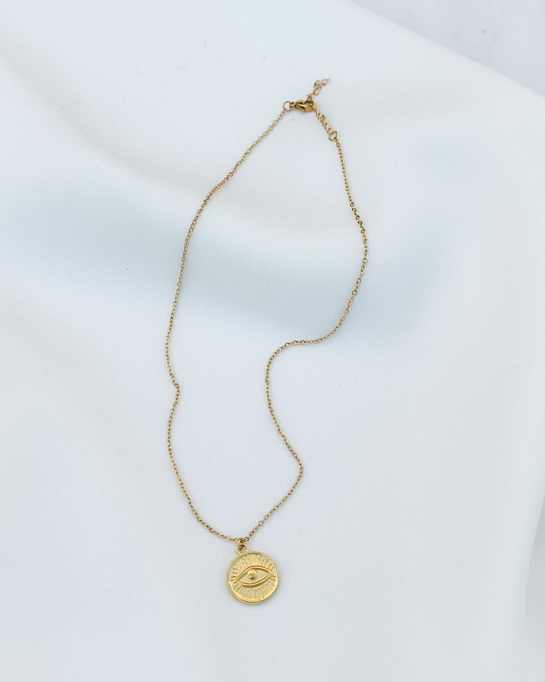 Boho Evil Eye Pendant Necklace, Gold Steel Chain - Etsy