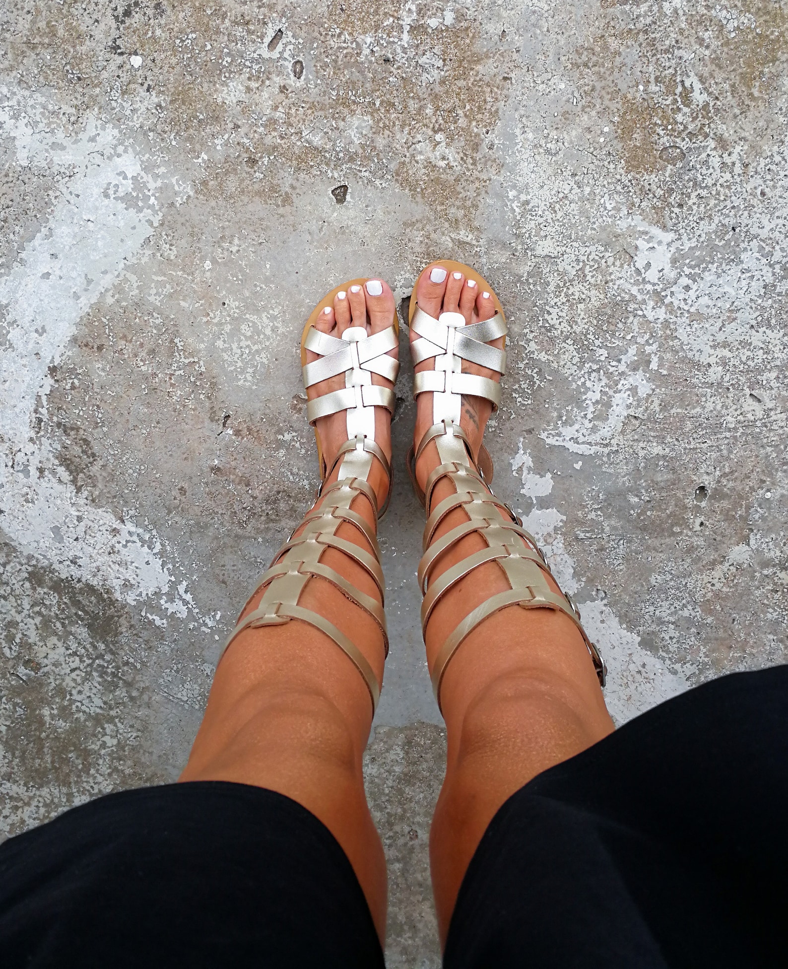 Gold Gladiator Sandals Women, Knee High Leather Sandal, Handmade Greek ...