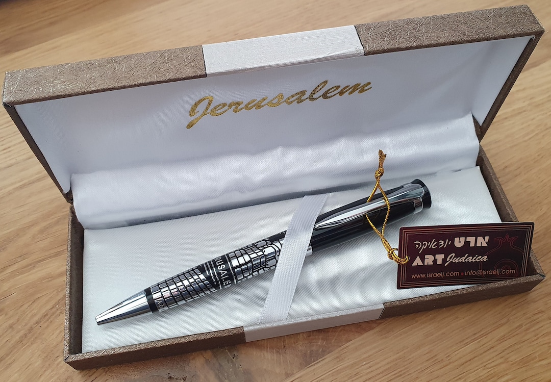 Elegant Ballpoint Pen Silver Tone Jerusalem Design With Hebrew ...