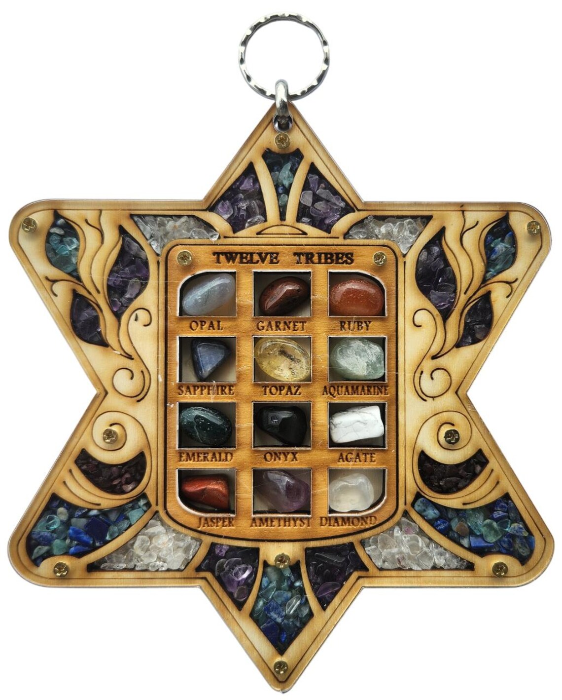 Wood Star of David With 12 Choshen Gems Ornament, the Israel Tribes ...