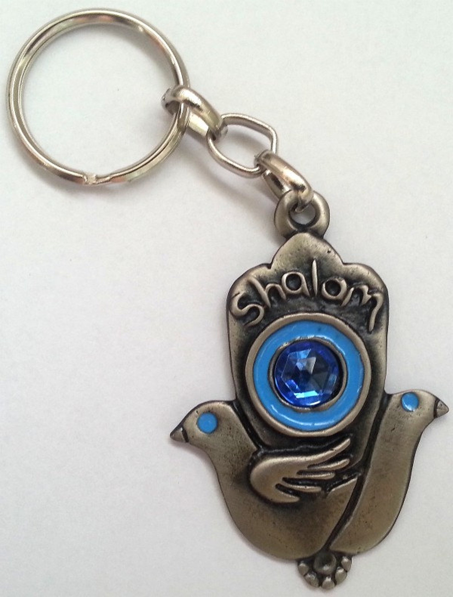 Hamsa Shalom Keychain From Israel Against Evil Eye Charm Blue | Etsy