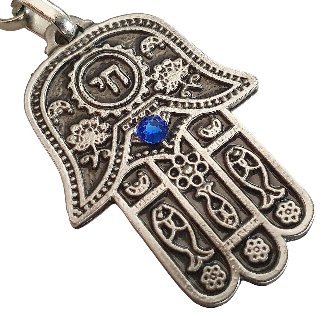 Chai Hamsa Evil Eye Protection Keyring Israel Hebrew Travelers Prayer ...