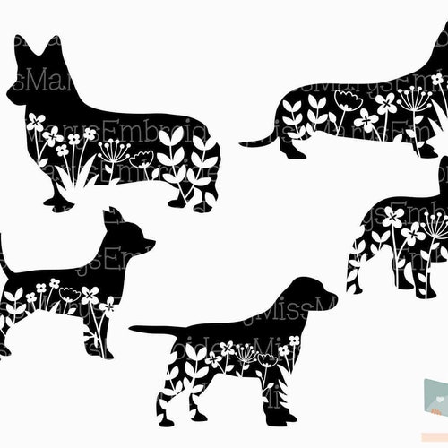 Floral Dogs SVG Flower Dogs SVG Dog Silhouettes SVG Cut | Etsy