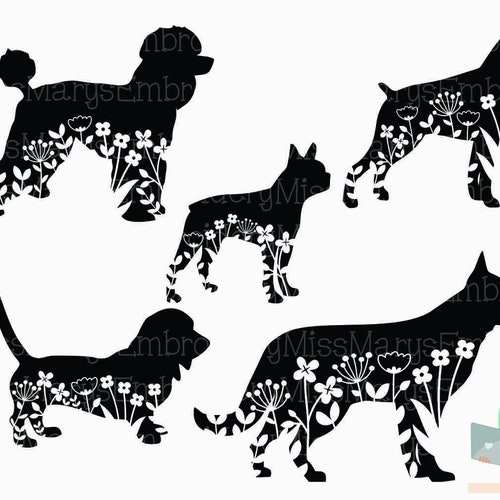 Floral Dogs SVG Flower Dogs SVG Dog Silhouettes SVG Cut | Etsy