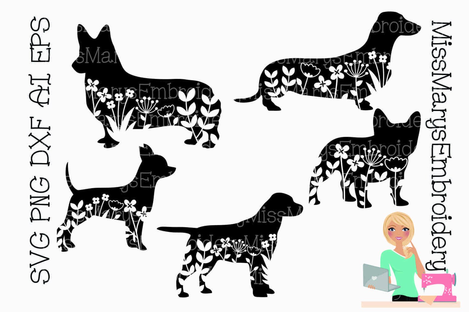 Floral Dogs SVG Flower Dogs SVG Dog Silhouettes SVG Cut - Etsy