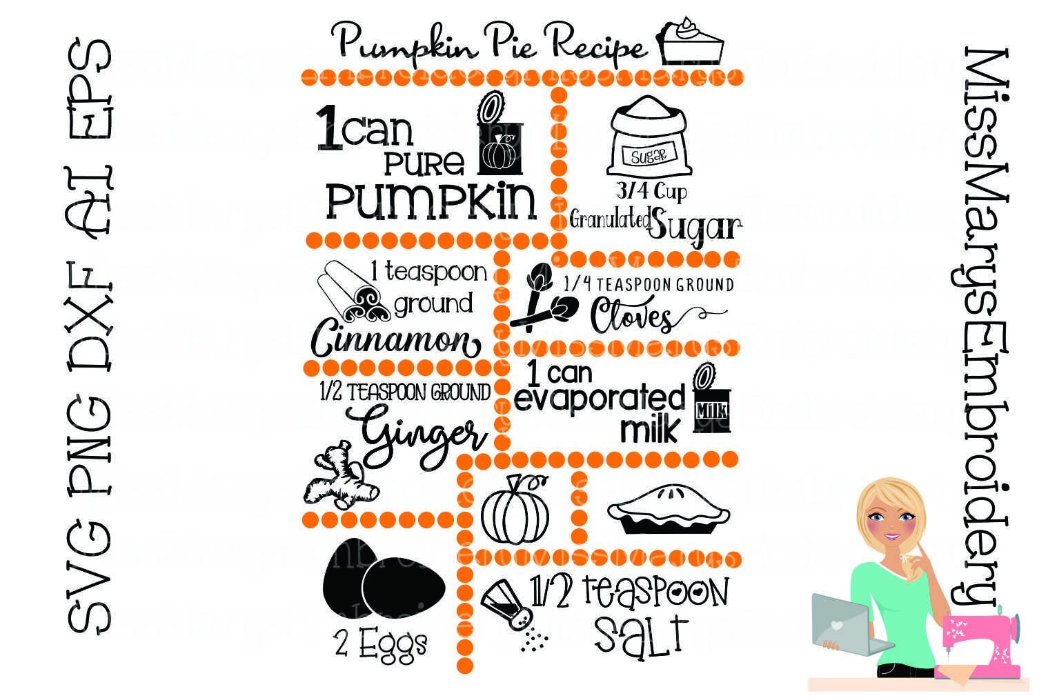 Pumpkin Pie Recipe SVG Pumpkin Pie SVG Recipe SVG | Etsy