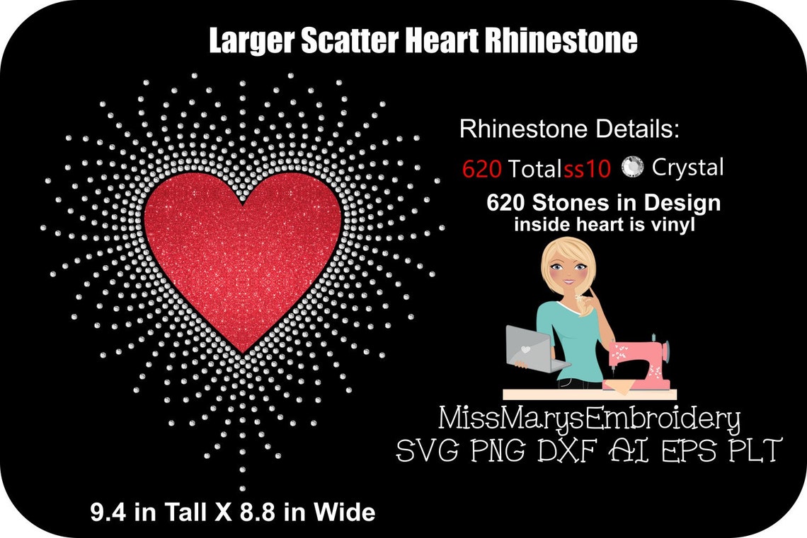 Scatter Heart & Vinyl Rhinestone Template Design SVG PNG DXF - Etsy