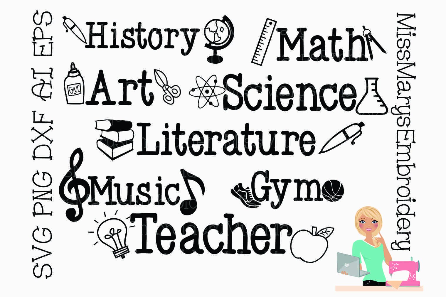 SVG School Subject Titles Cutting File DXF AI Commercial | Etsy