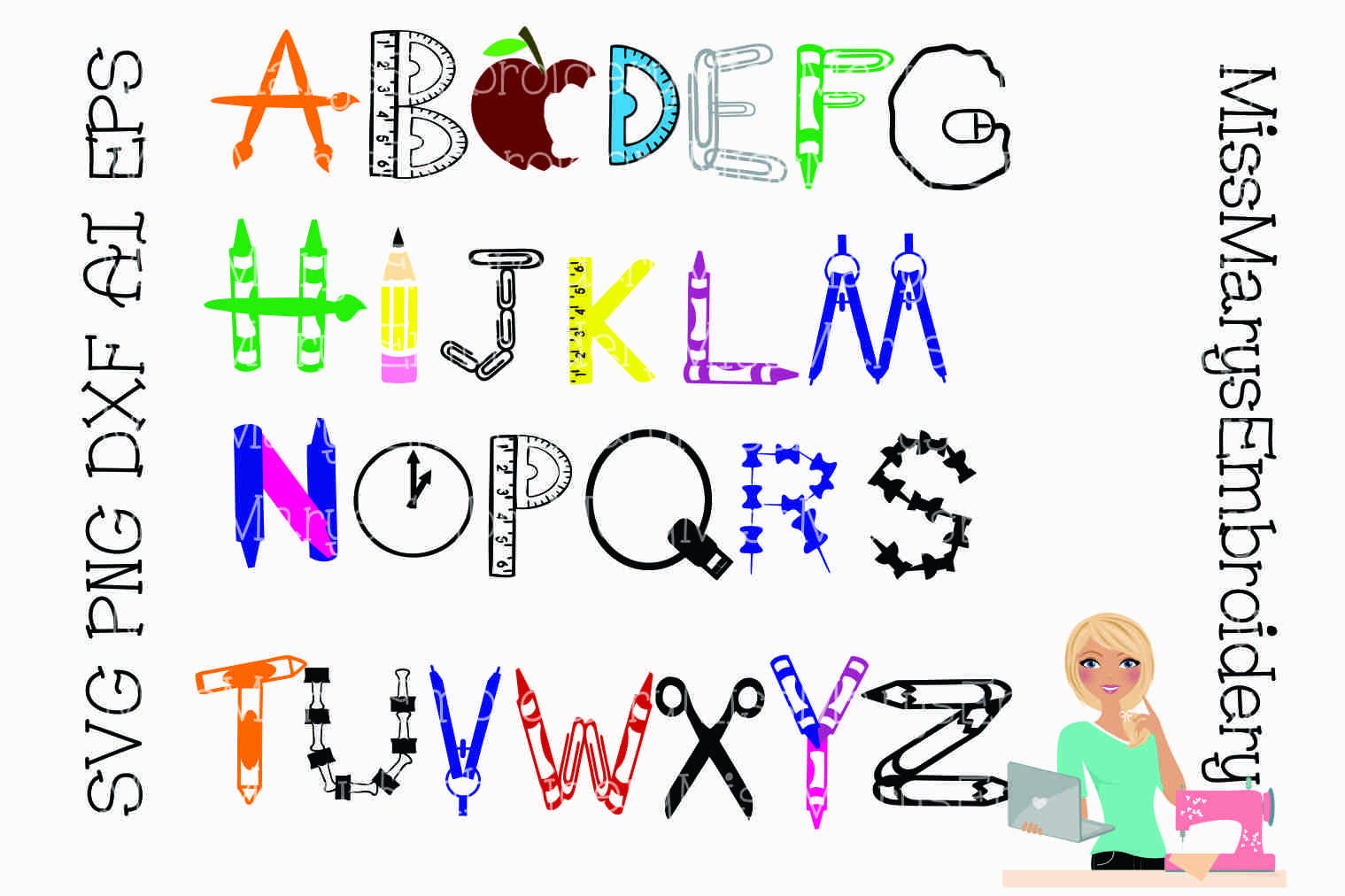 SVG School Supply Letters Alphabet for Cutting Machines PNG | Etsy