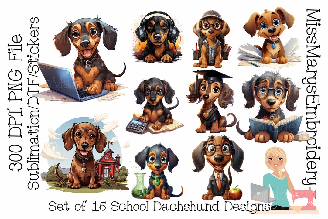School Dachshund Dog PNG Clipart | Sublimation | Stickers | Direct to ...
