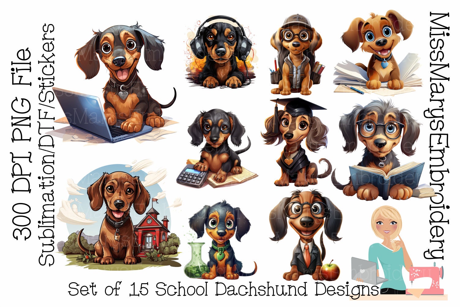 School Dachshund Dog PNG Clipart | Sublimation | Stickers | Direct to ...