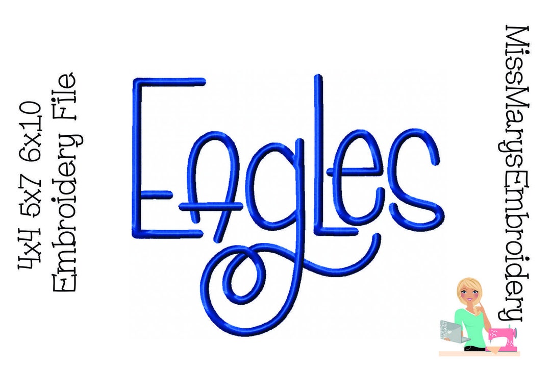 4x4, 5x7, 6x10 Hand Lettered Eagles Embroidery Design File Embroidery ...
