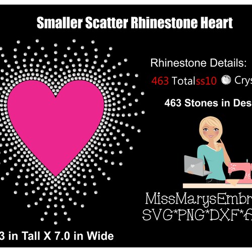Scatter Heart & Vinyl Rhinestone Template Design SVG PNG DXF - Etsy