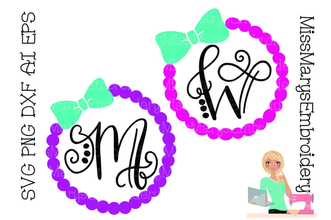 SVG Bow Pearl Monogram Frame Cutting File DXF, AI Commercial Personal ...