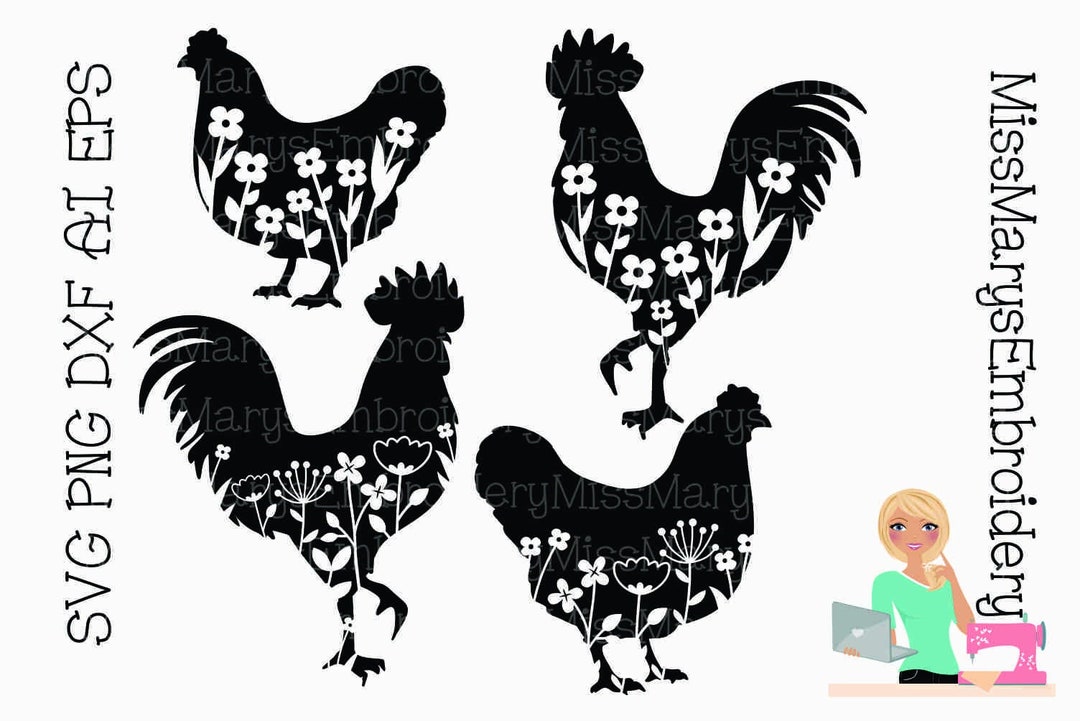 Flower Rooster SVG | Rooster SVG | Flower Chicken SVG| Cutting File ...