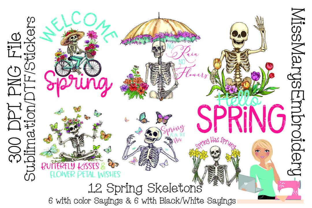 12 Spring Skeletons | Skeleton Clipart | Spring Clipart | Spring ...