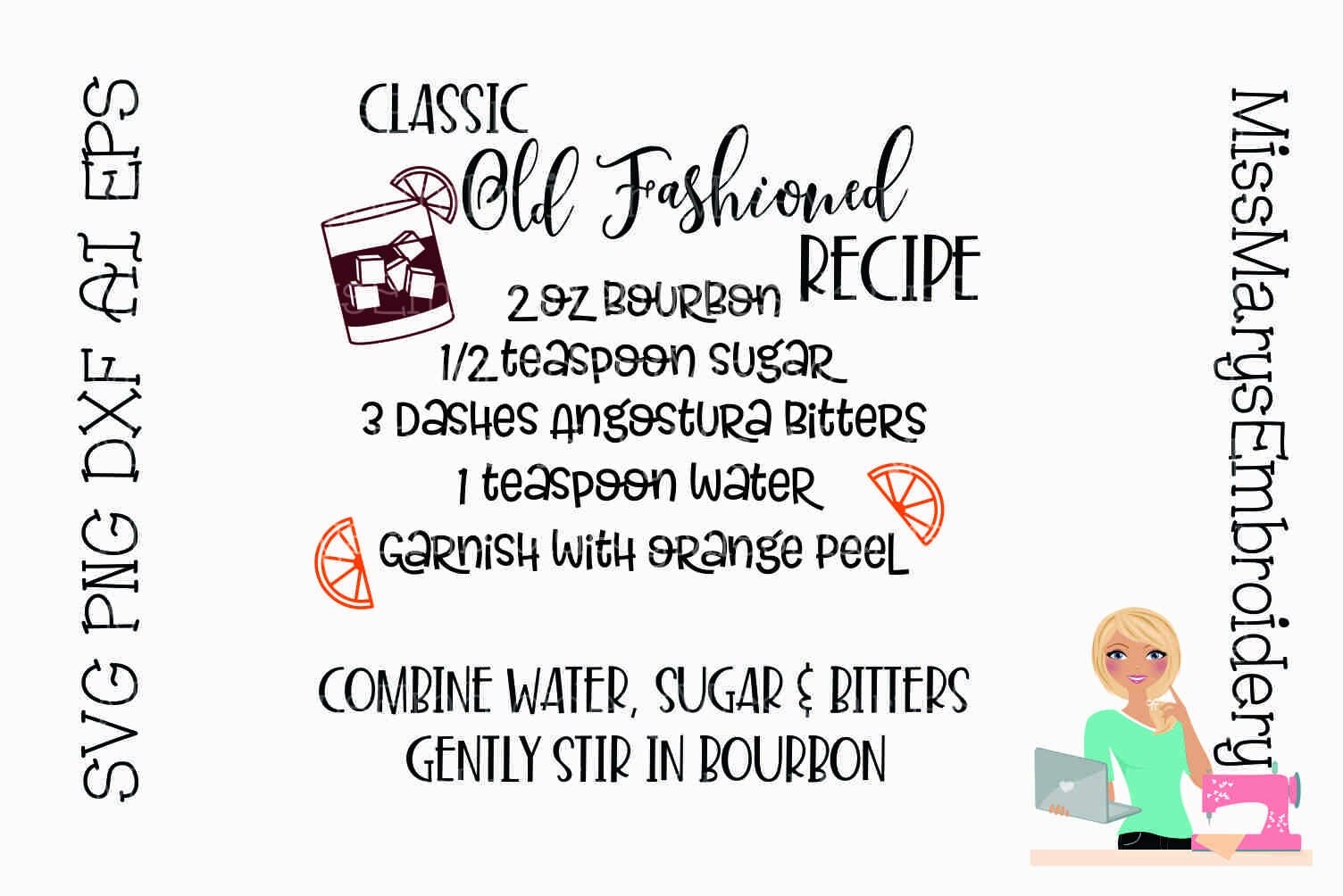 Old Fashioned Recipe SVG Bourbon SVG Cocktail SVG Cut - Etsy
