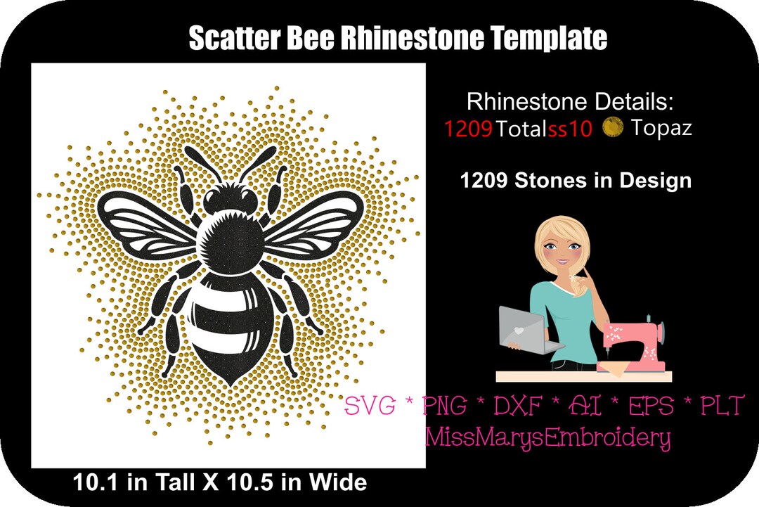 Scatter Rhinestone Bee Template Design SVG | Rhinestone Template SVG ...