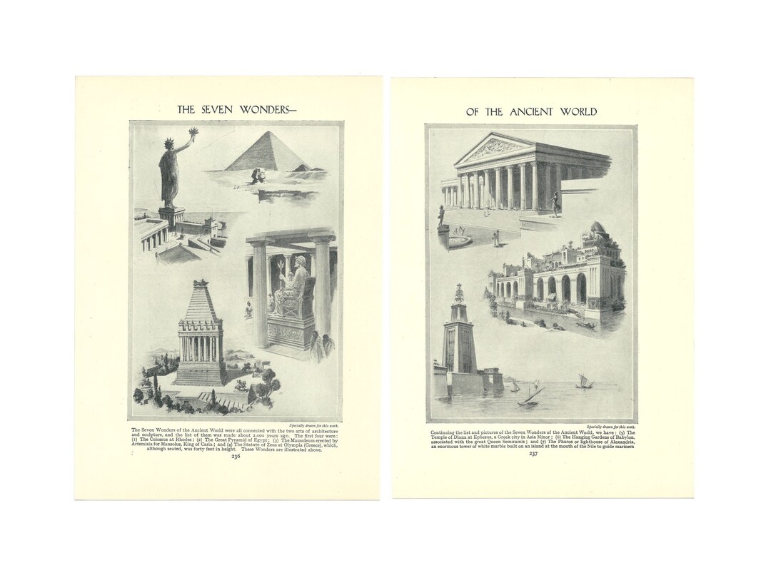 Seven Wonders of the World 2 X Vintage 1930's Prints. Travel Tourism ...