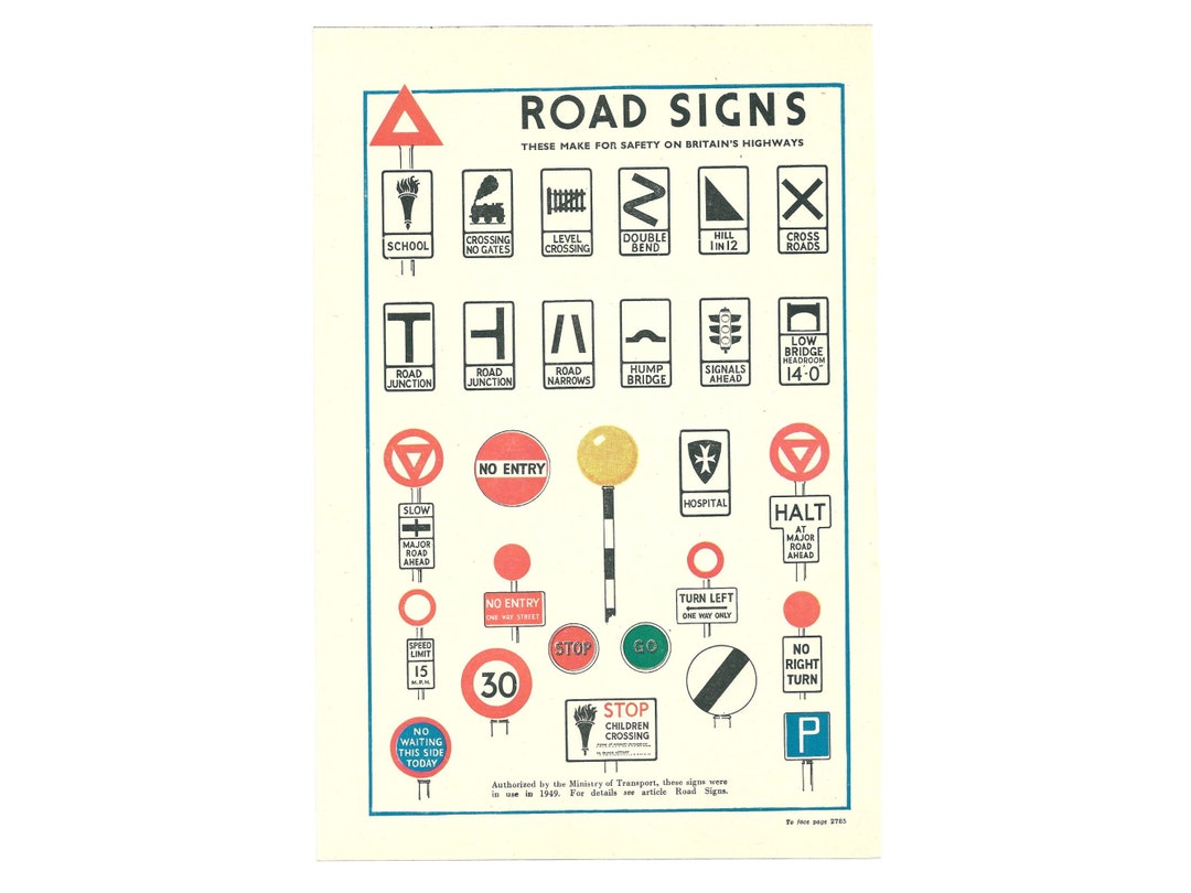 Vintage 1950's British Road Signs Print. Gift for Car - Etsy