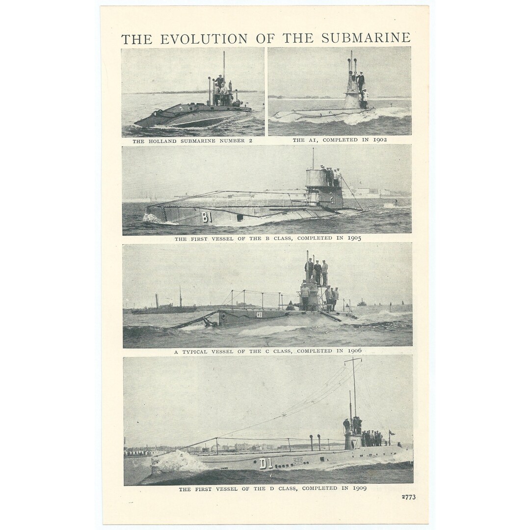Evolution of the Submarine 1910s Antique Print. Military Transport Gift ...