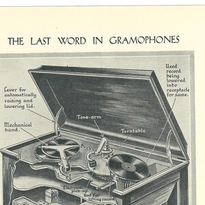 Vintage Gramophone Print From the 1930s. Record Player Vinyl Artwork ...