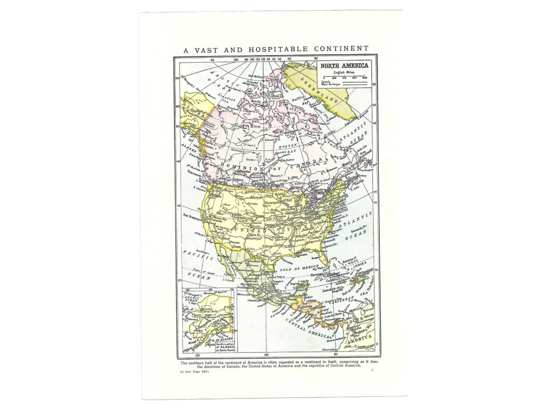 1930s Map of North America Vintage Print. Canada United States Central ...