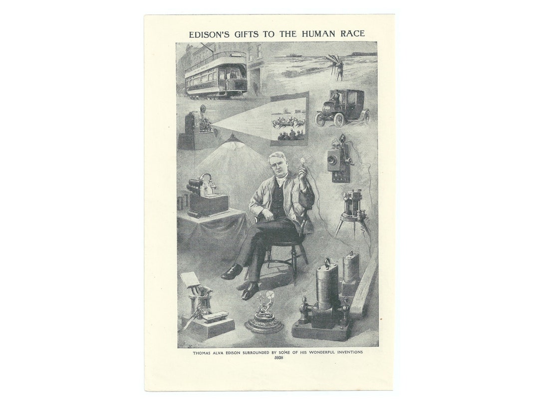 Thomas Edison Vintage 1920's Lithograph Art Print. Genuine Original ...