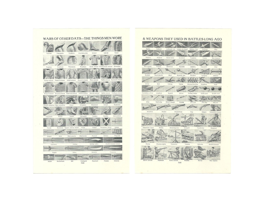 Weapons and Armour 2 X Vintage 1920's Lithograph Prints. - Etsy