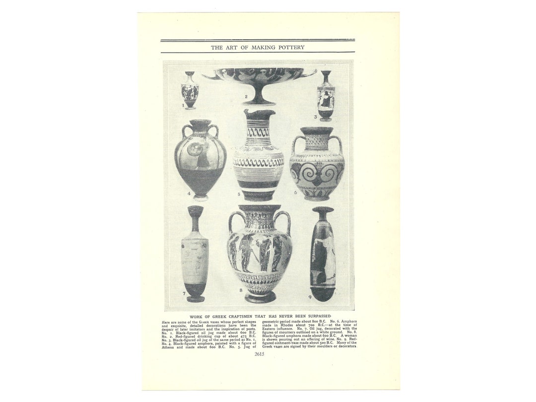 Vintage 1930s Greek Pottery Print. Arts Crafts Gift Present. Unframed ...