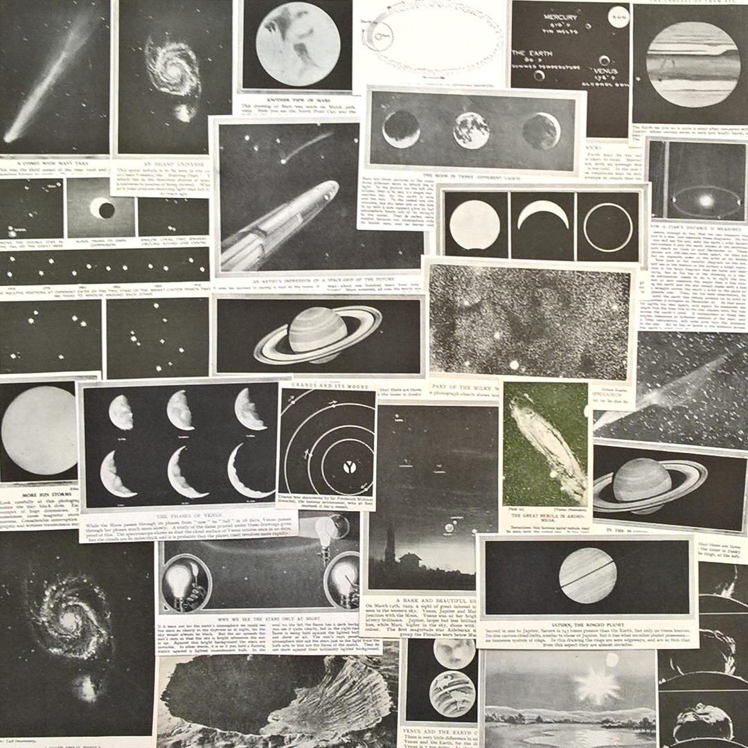 86 Piece Astronomy Junk Journal Kit 1920s to 1950s. Black and White Cut ...