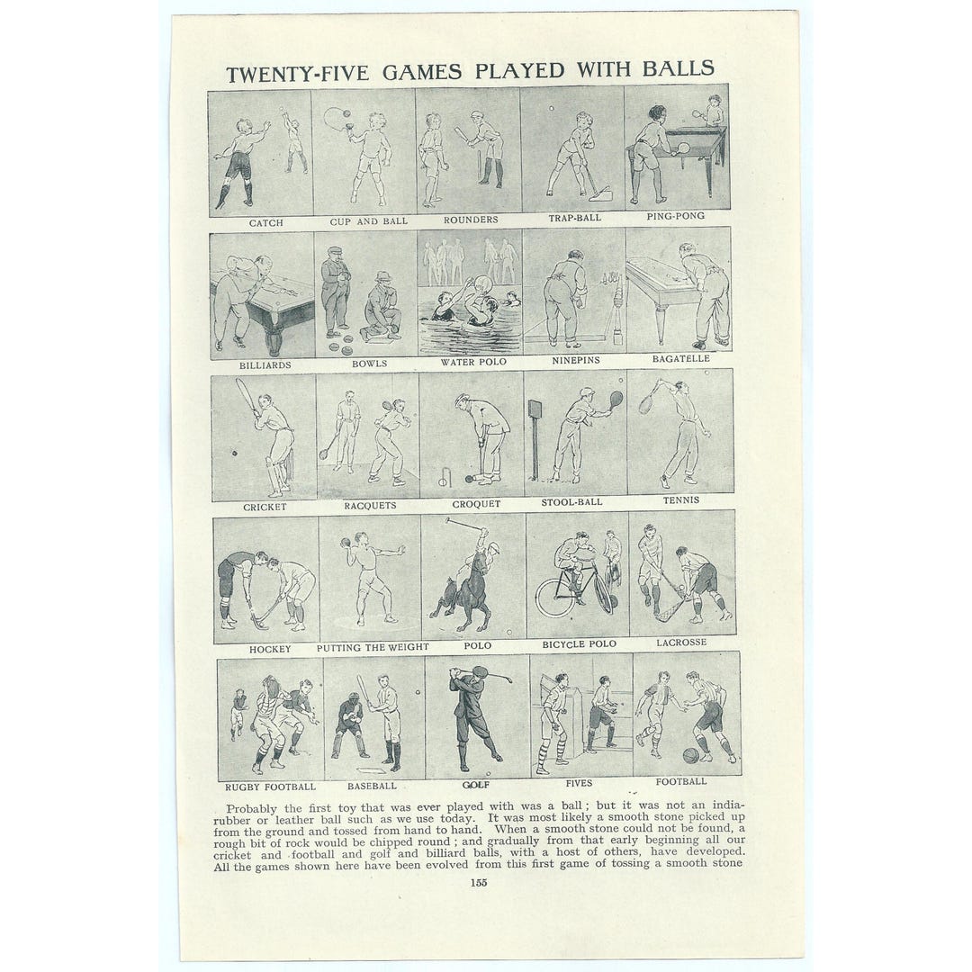 Vintage 1920s Ball Games Print. Sport Sporting Wall Decor. Birthday ...