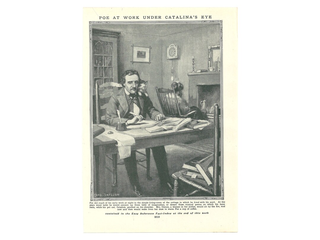 Edgar Allen Poe Vintage 1920s Print. American Writer Poet Author ...