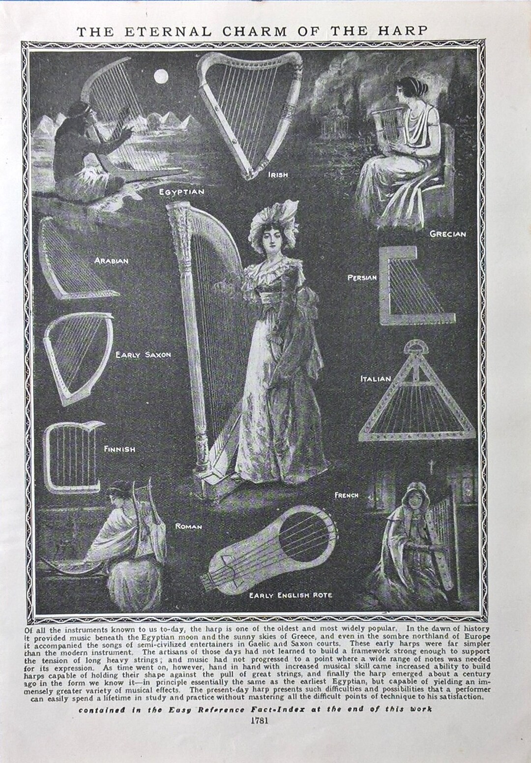 History of the Harp Vintage 1920's Lithograph Print. Detailed Intricate ...