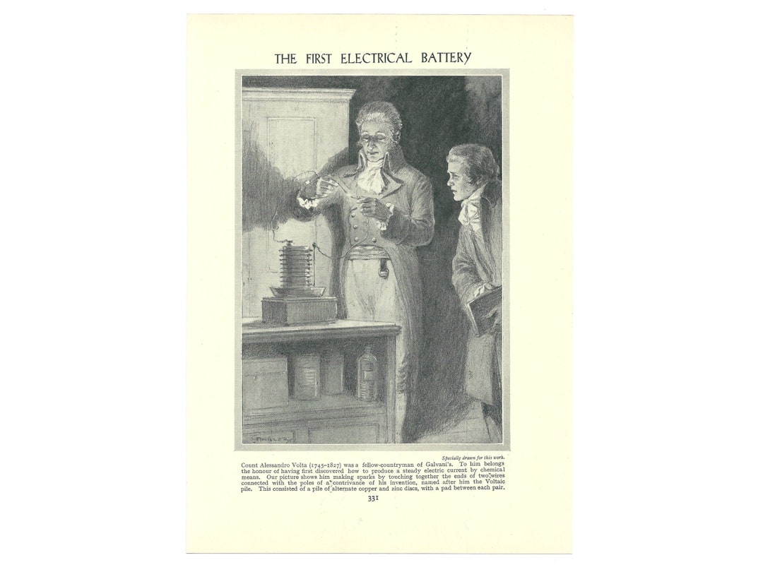 The First Electrical Battery 1930's Print. Electricity Inventions ...