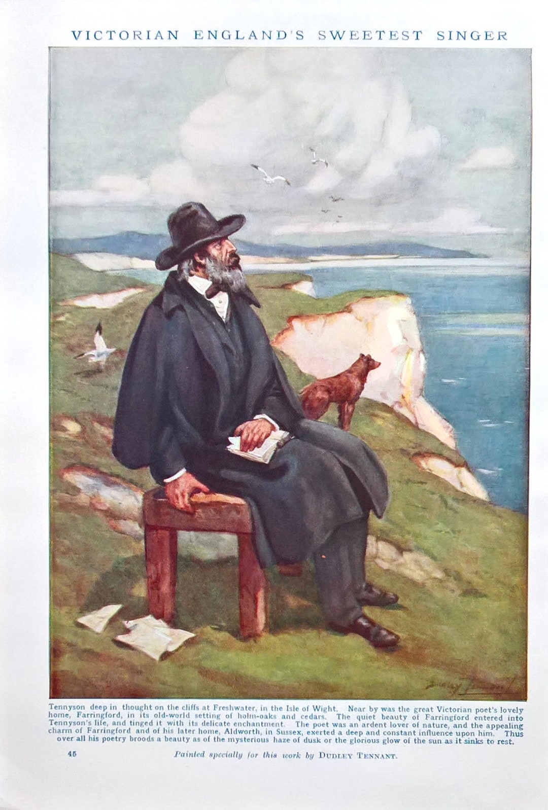 Lord Tennyson 1920's Lithograph Print. Poet Poetry Gift Present. Isle ...