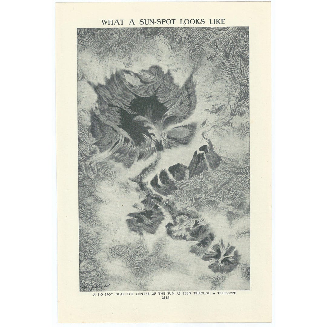 What A Sun Spot Looks Like. Original Vintage 1920's Lithograph. Sun ...