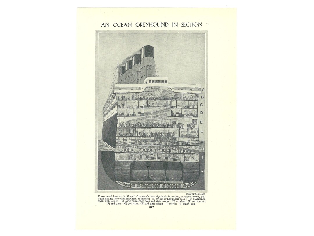 Vintage Ship Section Lithograph Print From the 1930's. Ocean Liner ...