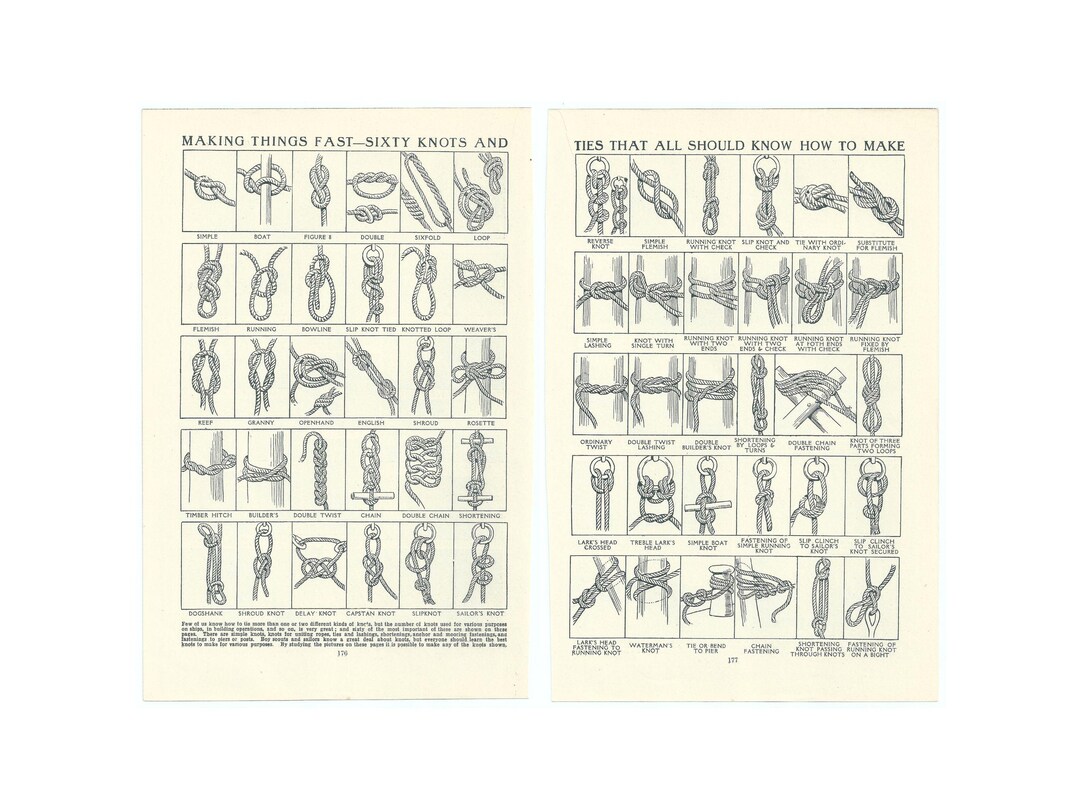 Types of Knots 2 X Vintage 1920s Prints. Rope String Ties Examples ...