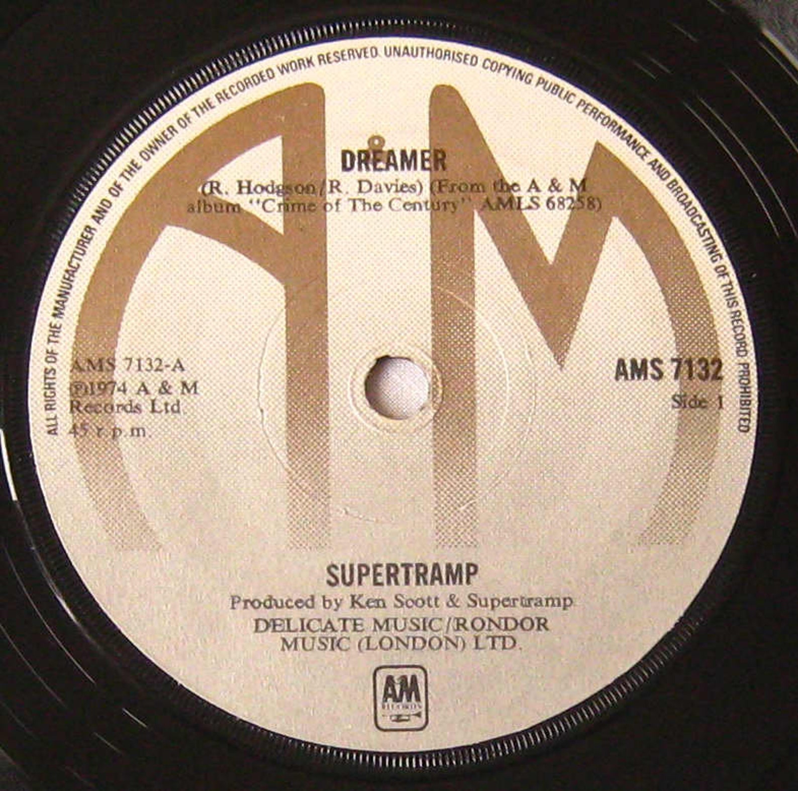 Supertramp Dreamer 7 vinyl single record 45 rpm original | Etsy