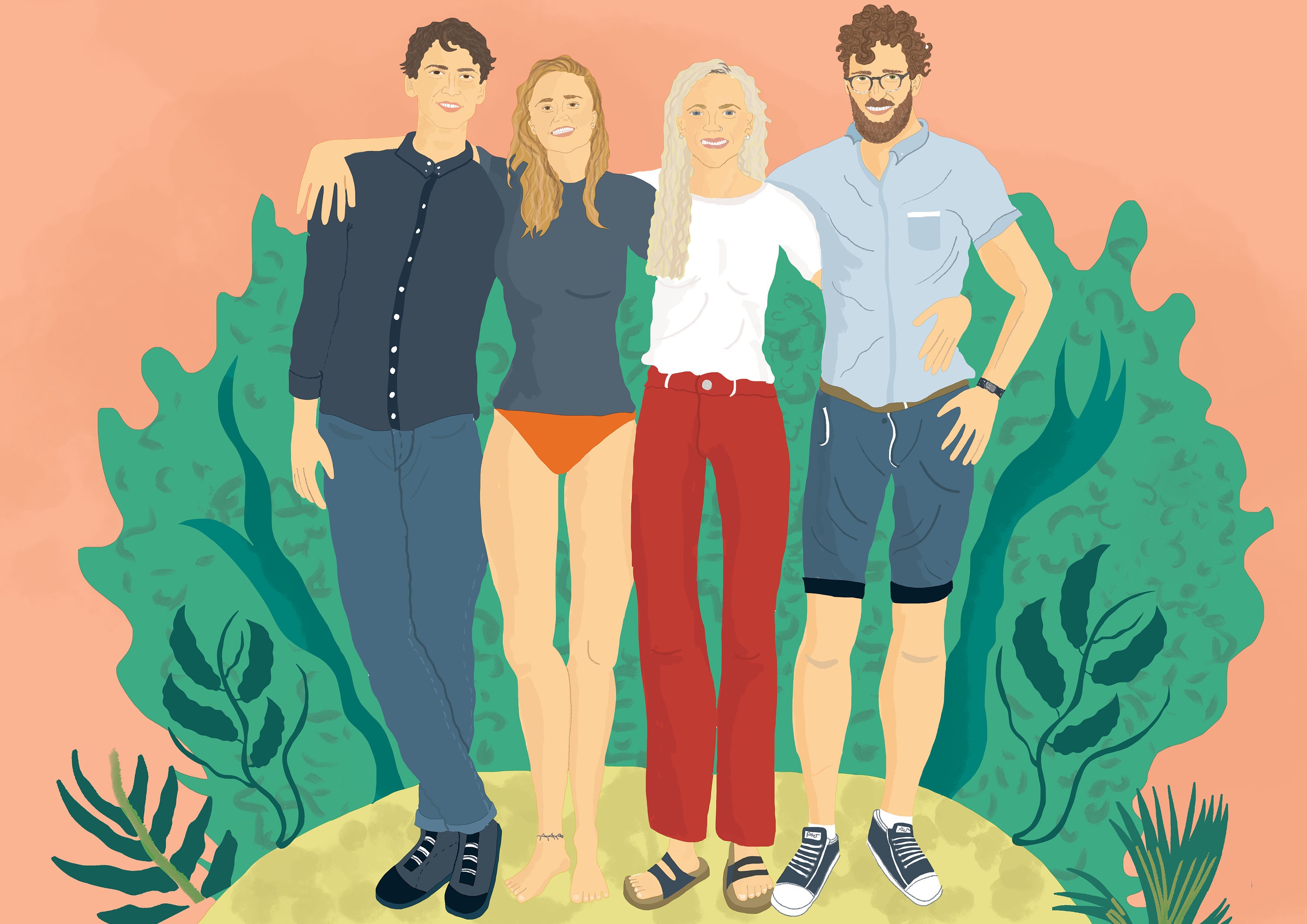 Group Portrait-group of Friends Drawing Gift-group of Friends Print ...