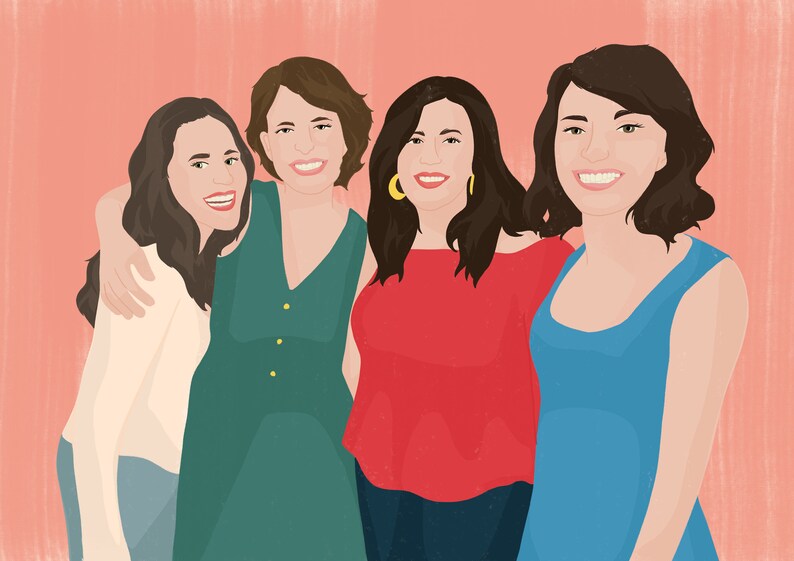 Group Portrait-group of Friends Drawing Gift-group of Friends Print ...
