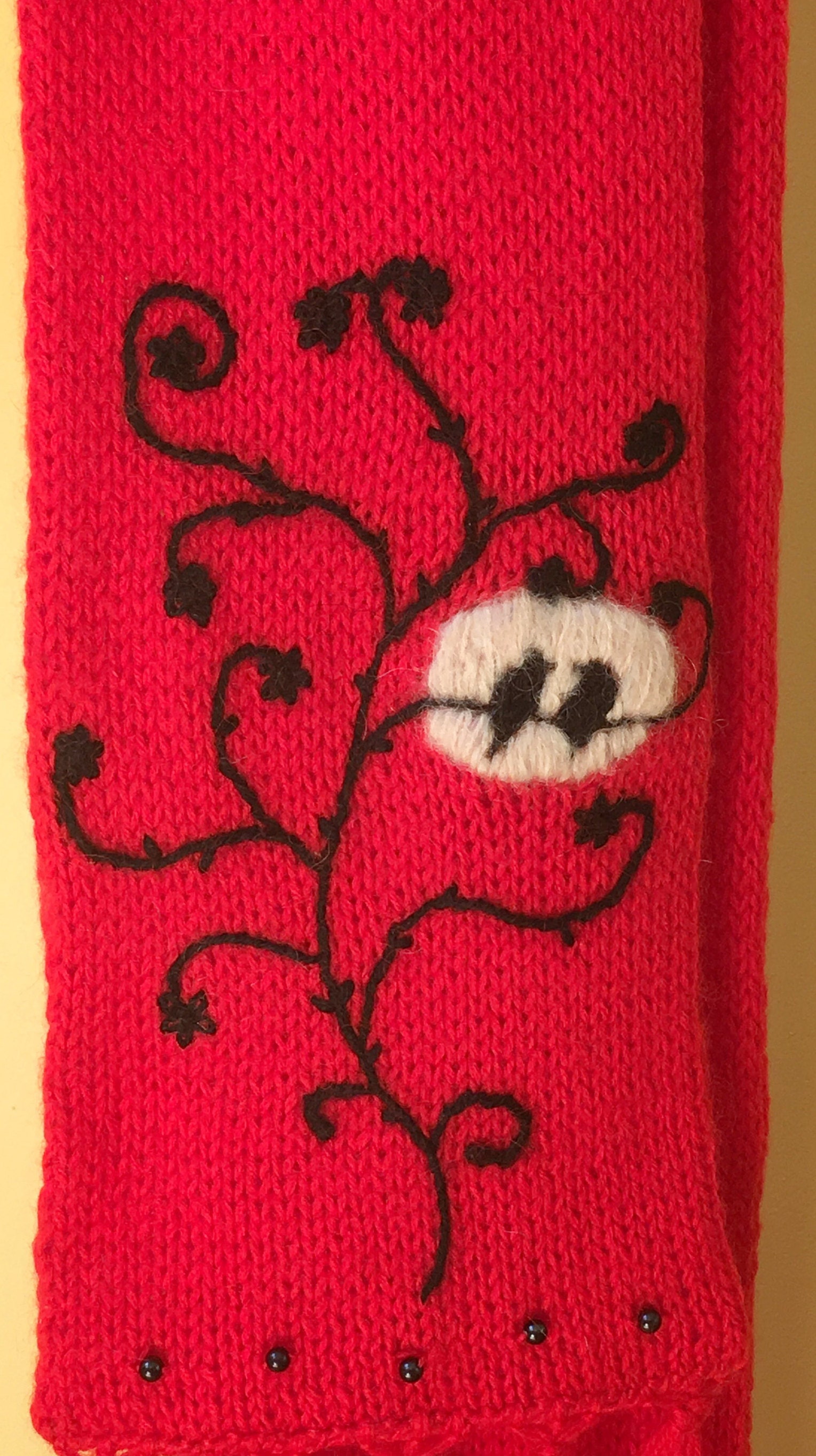 Women's Red Knit Scarf With Embroidered Vines and - Etsy