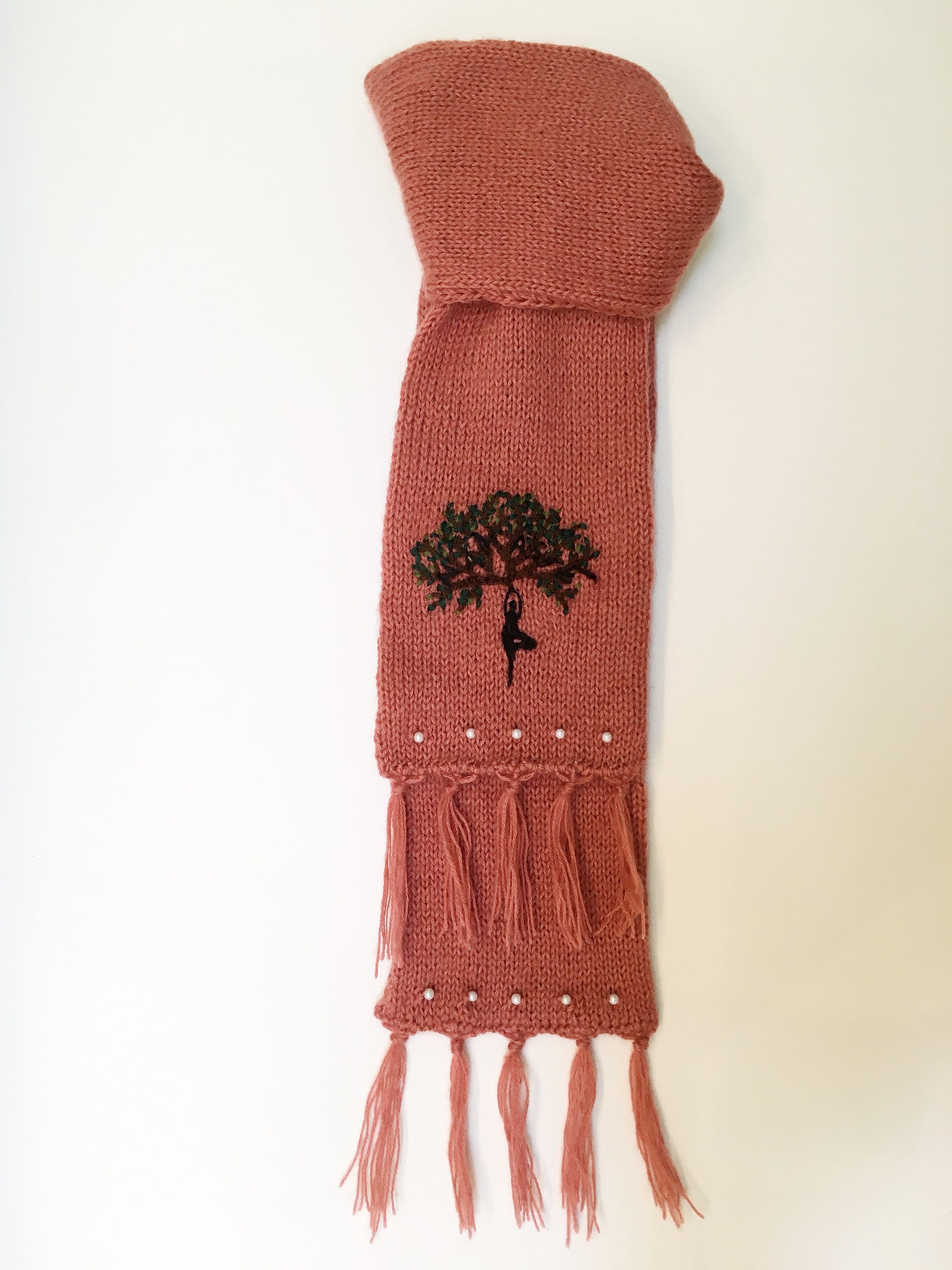 Woman's Tree of Life Yoga Scarf, Mohair Scarf, Dark Pink, Hand Knit ...