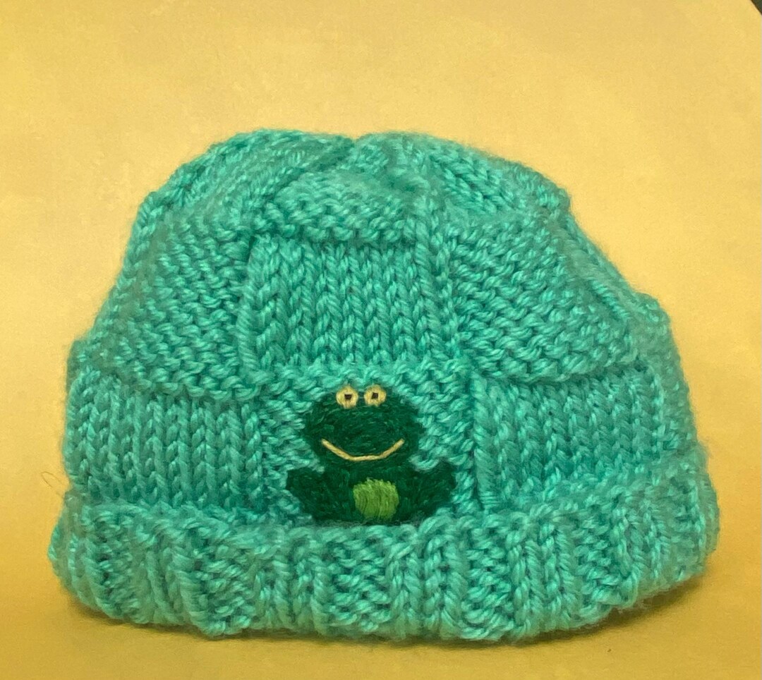 Newborn Baby Frog Knit Hat With Embroidery, 0-6 Mos. - Etsy